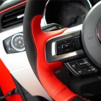 China Red Suede Hand Sewing Car Steering Wheel Cover For Ford Mustang GT 2015 2016 2017 for sale