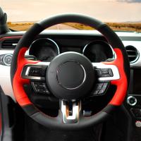 China Red Suede Hand Sewing Car Steering Wheel Cover For Ford Mustang GT 2015 2016 2017 for sale