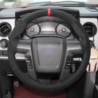 China Black Suede Customized Car Interior Steering Wheel Cover For Ford F150 F-150 2009 2010 2011 2012 2013 2014 2015 for sale