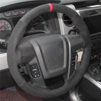 China Black Suede Customized Car Interior Steering Wheel Cover For Ford F150 F-150 2009 2010 2011 2012 2013 2014 2015 for sale