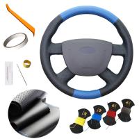 China Blue Leather Custom Steering Wheel Cover for Ford Kuga 2008 2009 2010 2011 Focus 2 2005 2006 2007 2008 C-MAX Ford Transit for sale