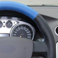 China Blue Leather Custom Steering Wheel Cover for Ford Kuga 2008 2009 2010 2011 Focus 2 2005 2006 2007 2008 C-MAX Ford Transit for sale