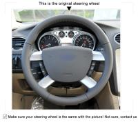 China Custom Design PU Leather Black Sewing DIY Steering Wheel Cover For Ford Focus 2 C-MAX 2005 2006 2007 2008 2009 2010 2011 for sale