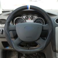 China Design Black Suede Leather Sew Steering Wheel Cover For Ford Focus 2 C-MAX Transit 2005 2006 2007 2008 2009 2010 2011 2012 2013 for sale