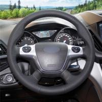 China Sewing Car Black DIY Genuine Leather Steering Wheel Cover For Ford Focus 3 Escape C-MAX 2011 2012 2013 2014 2015 2016 2017 2018 for sale