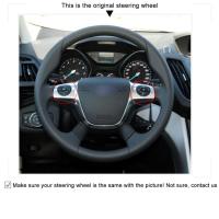 China Sewing Car Black DIY Genuine Leather Steering Wheel Cover For Ford Focus 3 Escape C-MAX 2011 2012 2013 2014 2015 2016 2017 2018 for sale