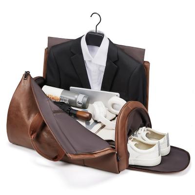 China Outdoor PU Leather Travel Duffle Bag Brown With Separate Shoe Compartment for sale