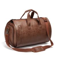 China Outdoor PU Leather Travel Duffle Bag Brown With Separate Shoe Compartment for sale
