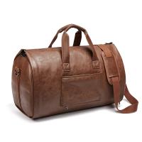 China Outdoor PU Leather Travel Duffle Bag Brown With Separate Shoe Compartment for sale
