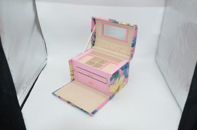 China Foldable Handle Cosmetic Storage Case Pink Portable Makeup Case Compact for sale