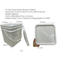 China 15L/4 Gallon Square Plastic Bucket with Heat Transfer Printing and Easy-Opening Lid for sale