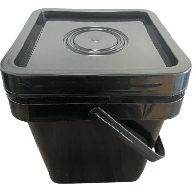 China 5L Black Plastic Bucket for Drink or Customize Printed Square Container for sale