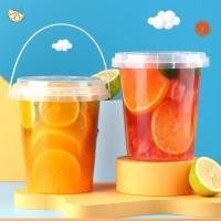 China 8oz 12oz 24oz 32oz Fruit Yogurt Milk Tea Takeout Plastic Drink Bucket with Lid and Modern for sale