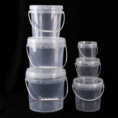 China Food Grade Drink Packaging Container Round Plastic Bucket with Lid 1L 2L 3L 4L 5L for sale
