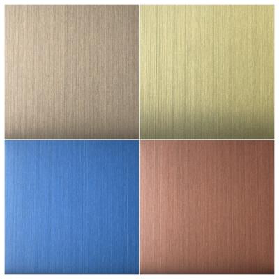 China Colored Brushed Stainless Steel Backsplash Sheet PVD Gold Finish For Interior Decor for sale