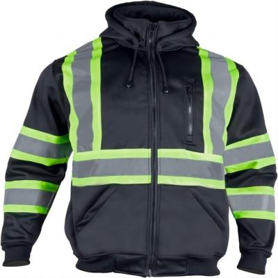 China ANSI/ISEA 107-2015 Compliant 100% Polyester Fleece Lining Safety Reflective Jacket with Winter Warm Hoodie for sale