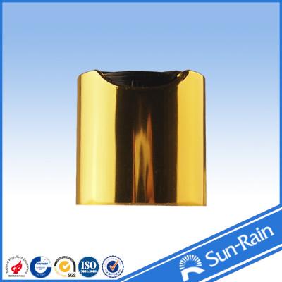 China Recycle Shiny gold plastic bottle disc cap with metal shell for cosmetic for sale