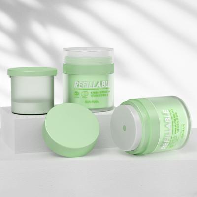 China Customized Empty PET Material Refillable Airless Cosmetic Jar With Inner Recyclable PP Bottle for sale
