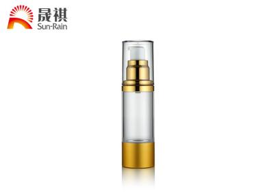 China Custom Airless Pump Bottles Cosmetic Transparent Golden Collar AS Body SR-2108C for sale