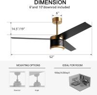 China Smart WIFI Ceiling Fan In White Black Gold 52 Inch Full Brightness for sale