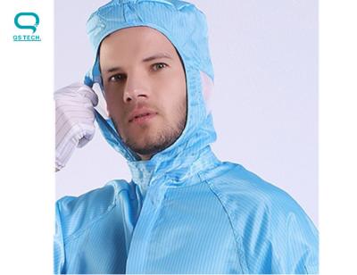 China Dust Free White 0.5mm Anti Static Workwear Clothing Stripe With Zipper Net Hat for sale