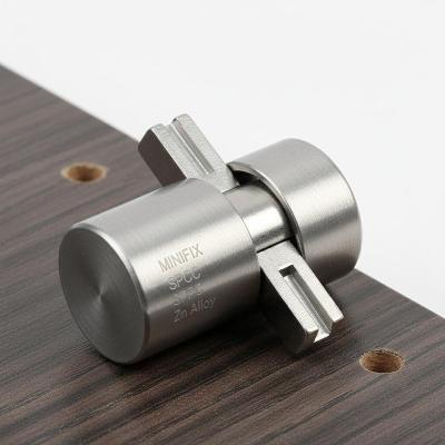 China Flat Key Minifix Cam Lock made of SPCC Cold Rolled Steel and Zinc Alloy ensuring strong locking performance in furniture assembly processes for sale