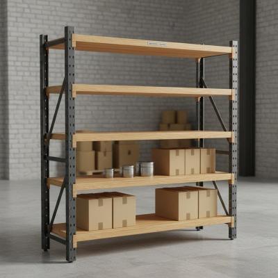 China Wooden Shelves Suitable Free Standing Metal Shelves 20mm Length Heavy Duty Steel Shelving Systems for Industrial Storage for sale