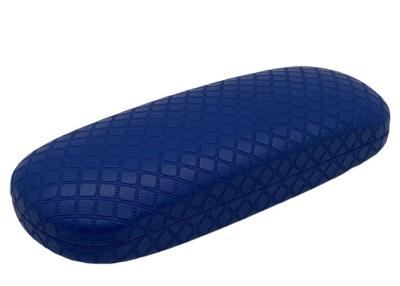 China Woven Pattern Leather Wrapped Metal Eyeglass Case 158x58x37mm Clamshell Eyewear Packing for sale