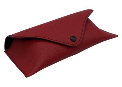 China Custom Logo Red Leather Eyeglass Case 181x73x37mm with Button for sale