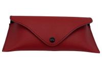 China Custom Logo Red Leather Eyeglass Case 181x73x37mm with Button for sale
