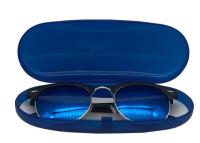 China Custom Logo Blue Plastic Eyeglass Case 165x65x43mm for Optical Glasses Packing for sale