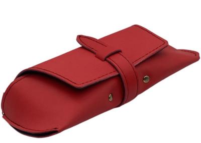 China Red Belt Closure Leather Glasses Pouch for sale