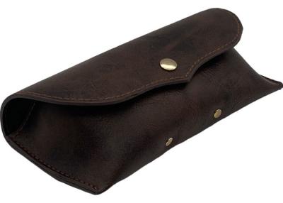 China Dark Brown Luxury Leather Glasses Case , Soft Leather Sunglasses Case for sale
