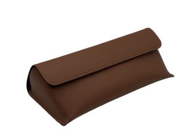 China Brown Handmade Triangle Leather Eyeglass Case 170x71x47mm for Ladies Optical Glasses for sale