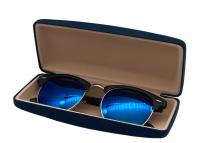 China Dark Blue Embossing Hard Clamshell Sunglasses Case 158x67x43mm Iron PU Leather for sale