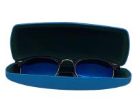 China Blue Leather Wrapped Clamshell Glasses Case , Hard Metal Glasses Case for sale