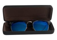 China Eco Friendly Black Luxury Clamshell Sunglasses Case 158x57x32mm Iron Leather Optical Box for sale