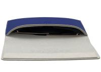 China Blue Paint Edge Big Frame Handmade Leather Glasses Case With Magnetic Closure for sale