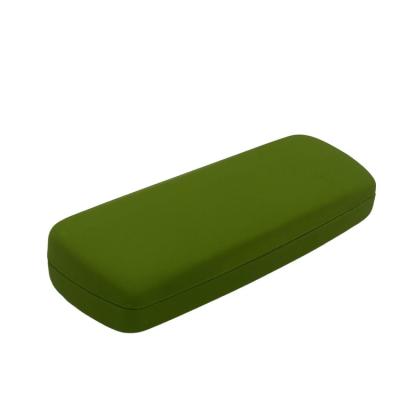 China Hard Metal Green Leather Wrapped Iron Clamshell Glasses Case 158x58x36mm for sale