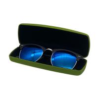 China Hard Metal Green Leather Wrapped Iron Clamshell Glasses Case 158x58x36mm for sale