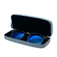China Bluish Purple Metal Clamshell Sunglass Case 155mm Embossed Logo Hard Eyewear Packaging for sale