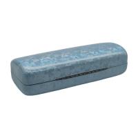 China Bluish Purple Metal Clamshell Sunglass Case 155mm Embossed Logo Hard Eyewear Packaging for sale