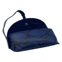 China Blue Belt Closure 16.4cm Personalised Leather Glasses Case for sale