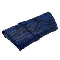China Blue Belt Closure 16.4cm Personalised Leather Glasses Case for sale