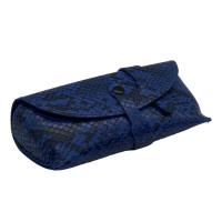 China Blue Belt Closure 16.4cm Personalised Leather Glasses Case for sale