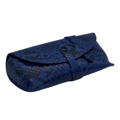 China Blue Belt Closure 16.4cm Personalised Leather Glasses Case for sale