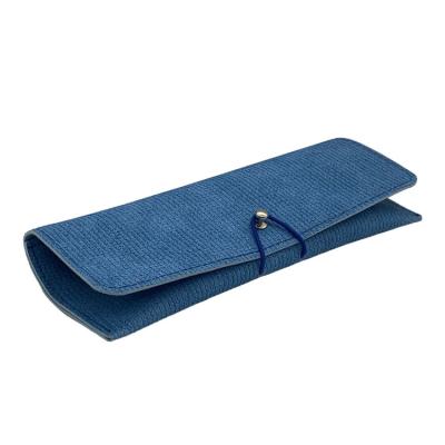 China Blue Luxury Leather Glasses Case 186x66x28mm Soft PU Belt Case with Custom Logo Hot Stamping for sale