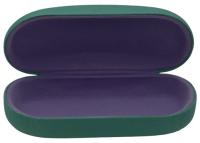 China Green Metal Sunglasses Case 158x66x47mm Custom Logo Printing Iron Leather Packaging for sale