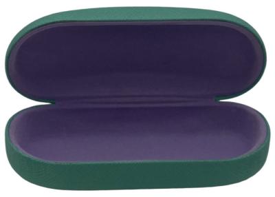 China Green Metal Sunglasses Case 158x66x47mm Custom Logo Printing Iron Leather Packaging for sale