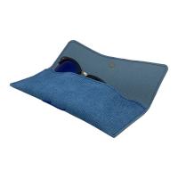 China Blue Leather Glasses Case 186x66x28mm Portable Durable Sunglasses Pouch Slim OEM Logo for sale